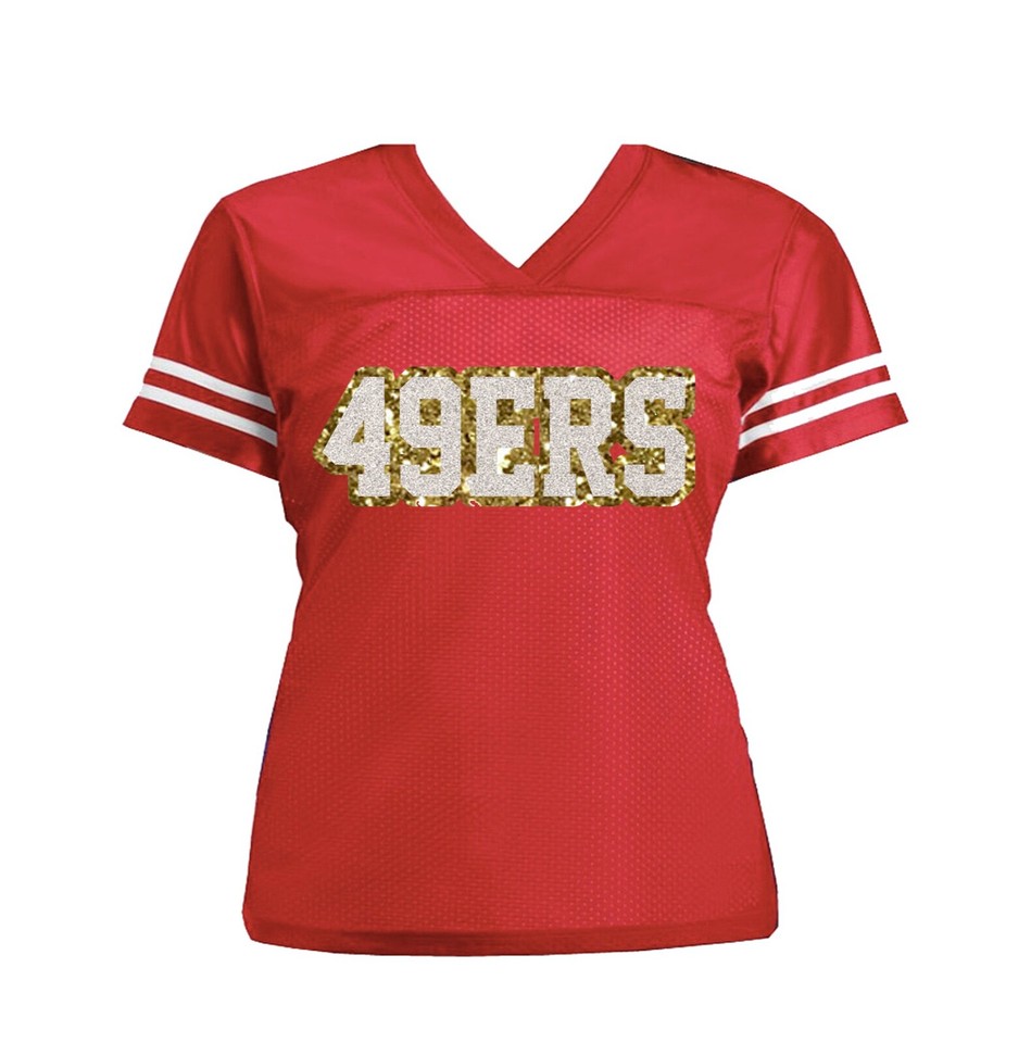 Black Red Gold Glitter 49ers Jersey Shirt for Ladies Women Niners San ...