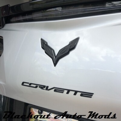 C7 Corvette 2014-2019 Rear Bumper Emblem Flag Overlay Blackout Carbon ...