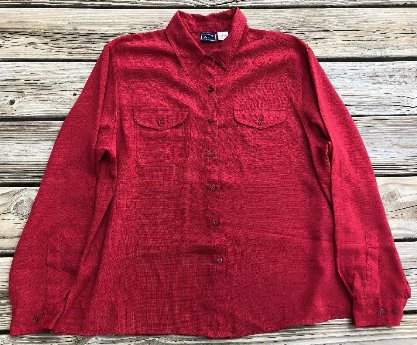 LAURA SCOTT Size XL Color Wine Red Long Sleeve Button… - Gem
