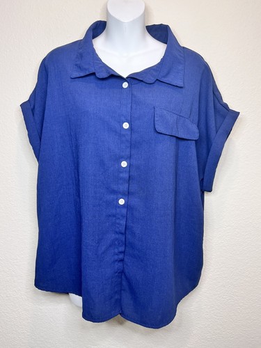 Women’s Navy Blue Short Sleeve Button Down Shirt 3 XL High Low | eBay