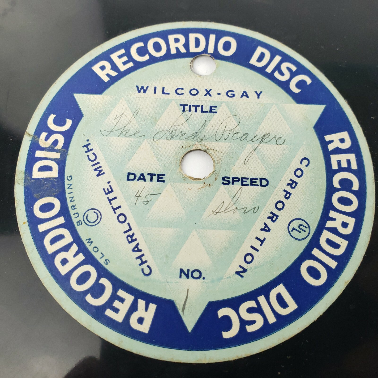 1945 Rare Wilcox-Gay Recordio Disc Vinyl Record "The Lord's Prayer ...