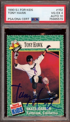Tony Hawk Signed 1990 SI For Kids Rookie Card #152 Psa VG-EX 4/GEM MINT ...