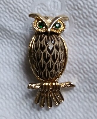 Vintage jelly belly OWL bird brooch Gold tone Green crystal eyes | eBay
