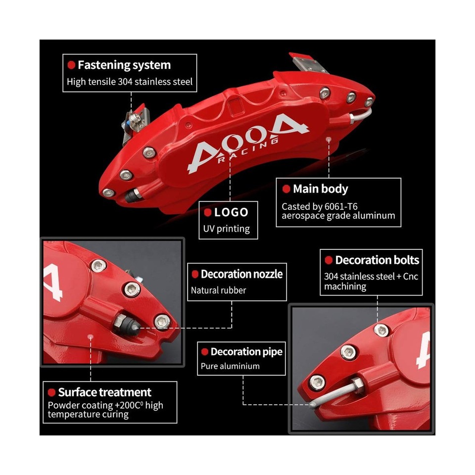 AOOA Caliper Covers Red with White Characters Aluminum Brake Caliper ...