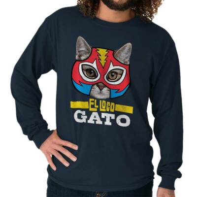El Gato Funny Cat Superhero Crazy Lover Gift Long Sleeve Tshirt for Men ...