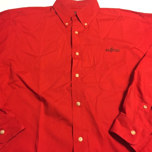 Fujitsu Red LS Button Down employee issued Shirt Mens Sz Large | eBay
