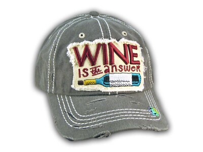 Dark Gray Wine Is The Answer Washed and Distressed Baseball Cap | eBay