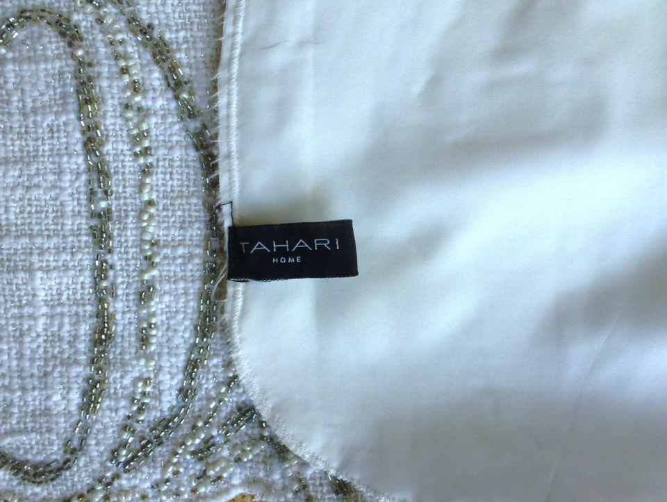 TAHARI Sparkling Pumpkins Woven TABLE RUNNER Fall Decor Beaded Detail ...
