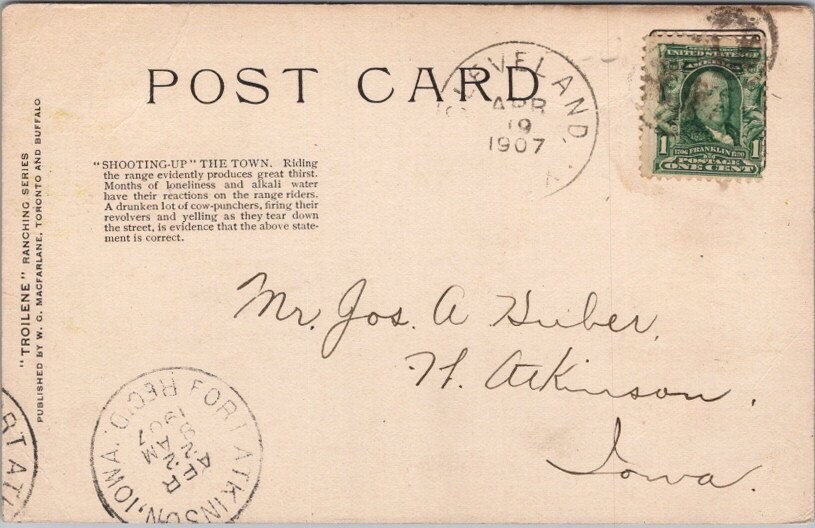1907 Artist JOHN INNES Western Postcard "Ranching Series - Shooting Up ...