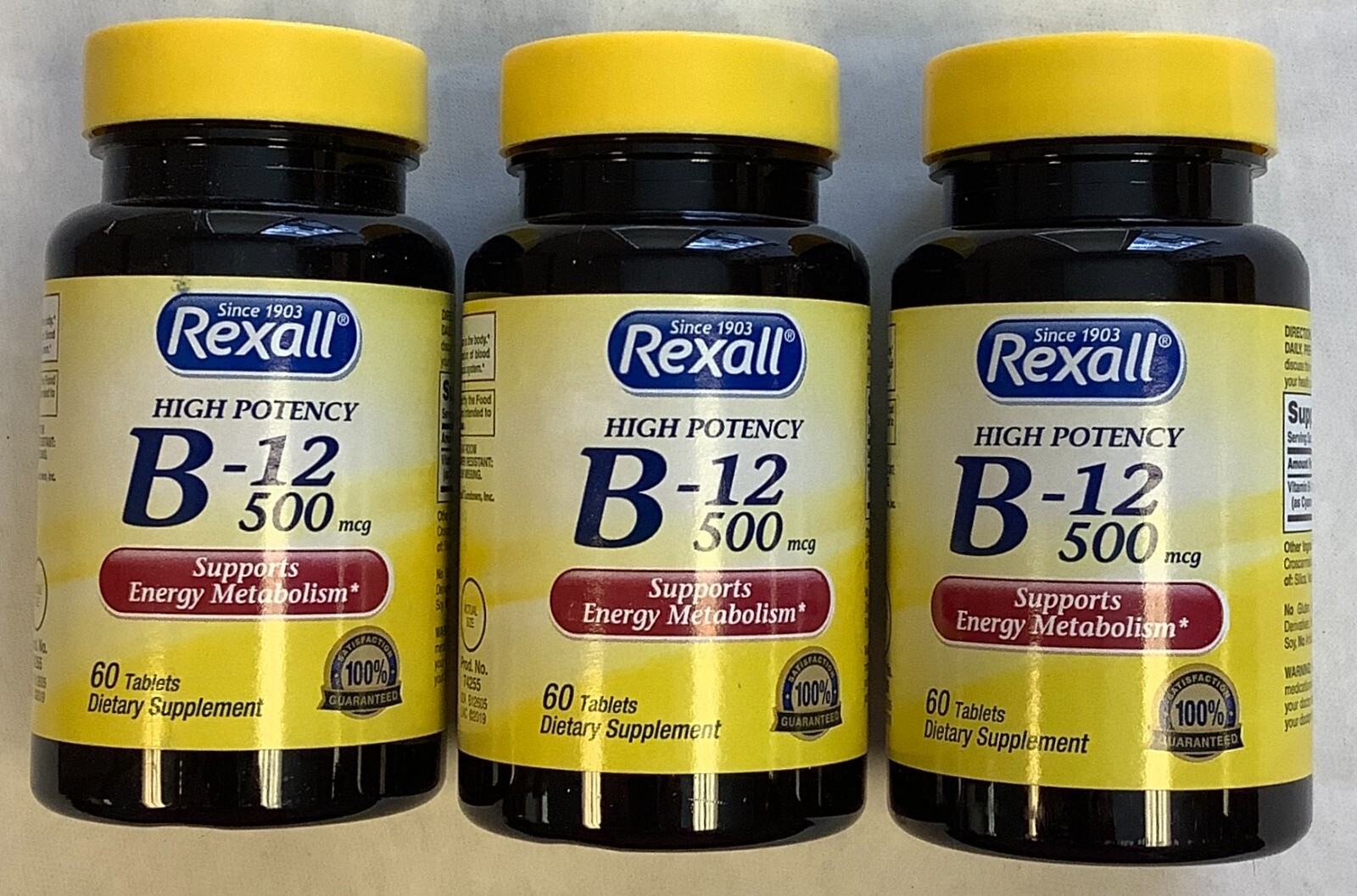 3x Rexall Vitamin B-12 500 Mcg 60 Tablets Each High Potency Supplements ...