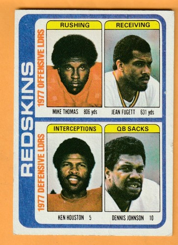 Ken Houston Dennis Johnson Jean Fugett Washington Redskins 1978 Topps ...