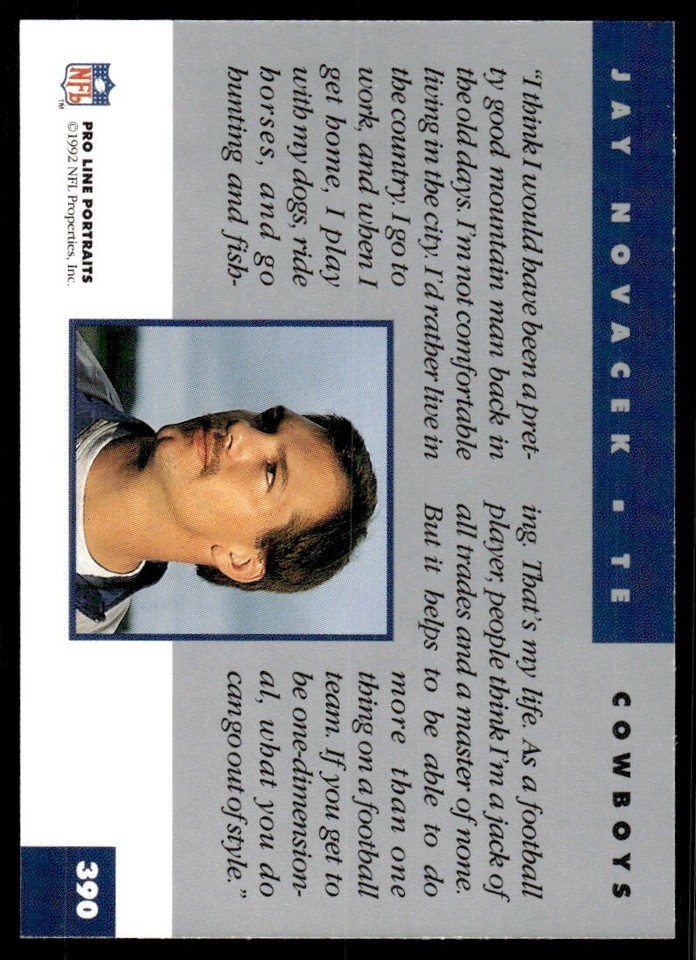 1992 Pro Line Football Card Jay Novacek Dallas Cowboys #390 | eBay