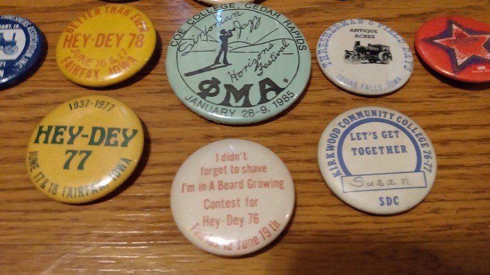 Vintage Buttons Pins Pinback Iowa County Fairs Hey Dey Threshers ...