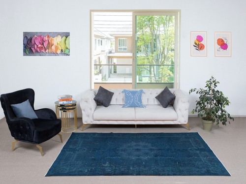 5.4x8.7 Ft Handmade Navy Blue Area Rug, Modern Handmade Turkish Floor ...