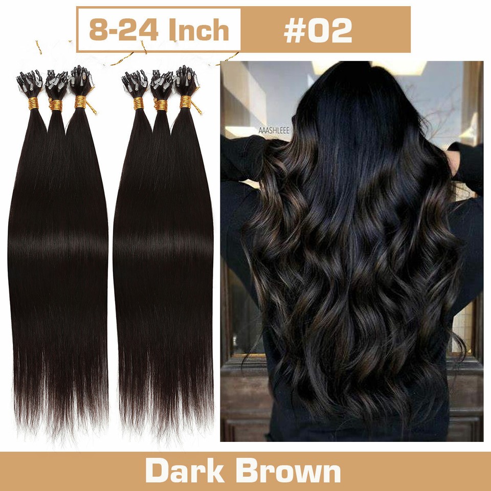 THICK 300S Micro Loop Ring 100% Remy Human Hair Extensions Nano Beads ...