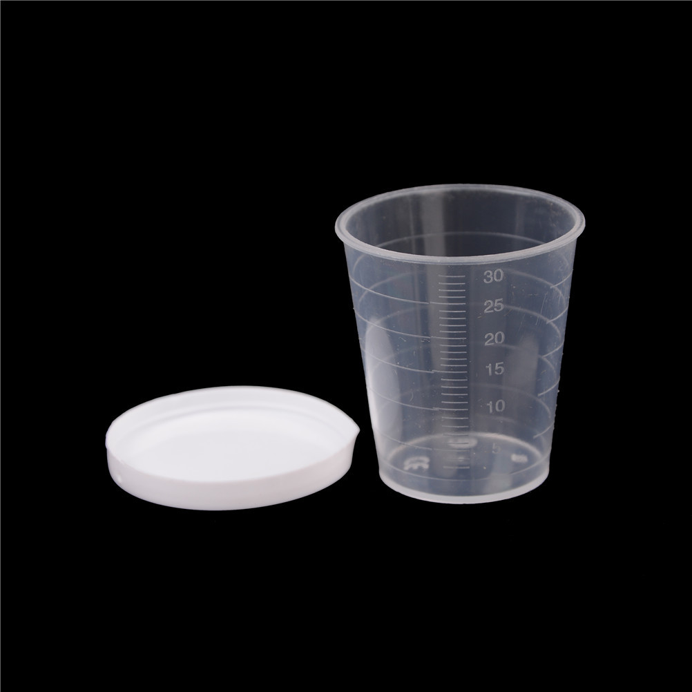 10x 30ml Plastic Lab Test Liquid Measuring Container Cups with Cap )>G ...