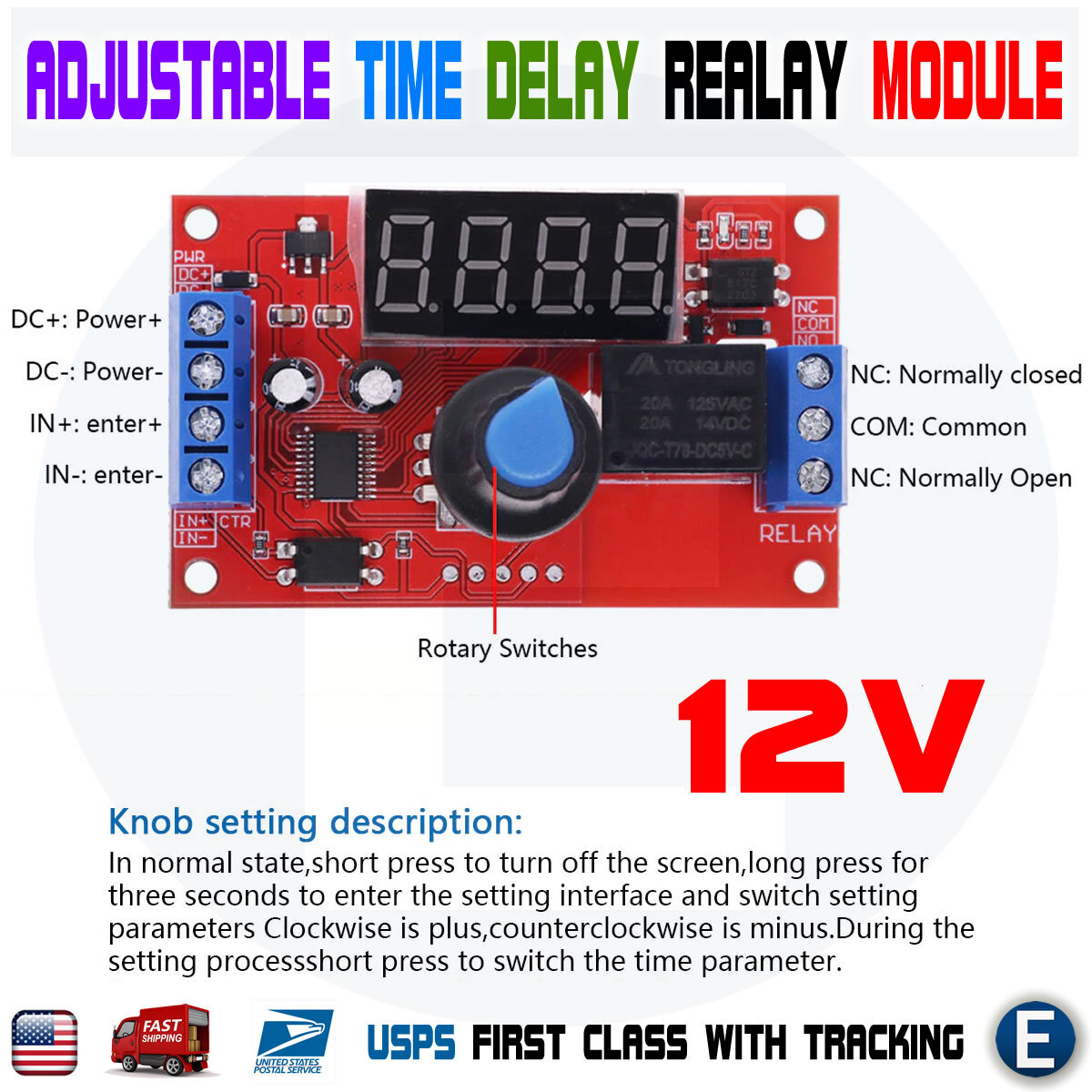 DC 12V 10A Adjustable Time Delay Relay Module LED Digital Timer Rotary ...