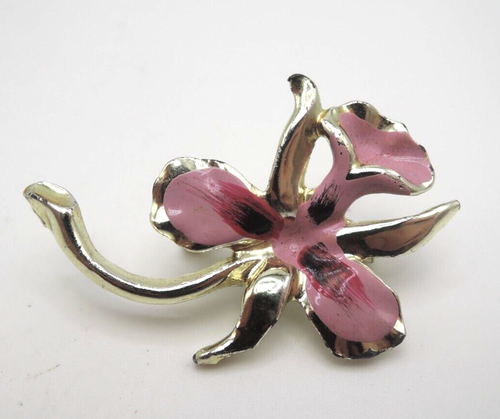 Gold Tone and Pink Enamel Iris Pin, c1960s | eBay