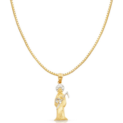 14K Two Tone Gold Devil Religious Charm Pendant with 0.8mm Box Chain ...