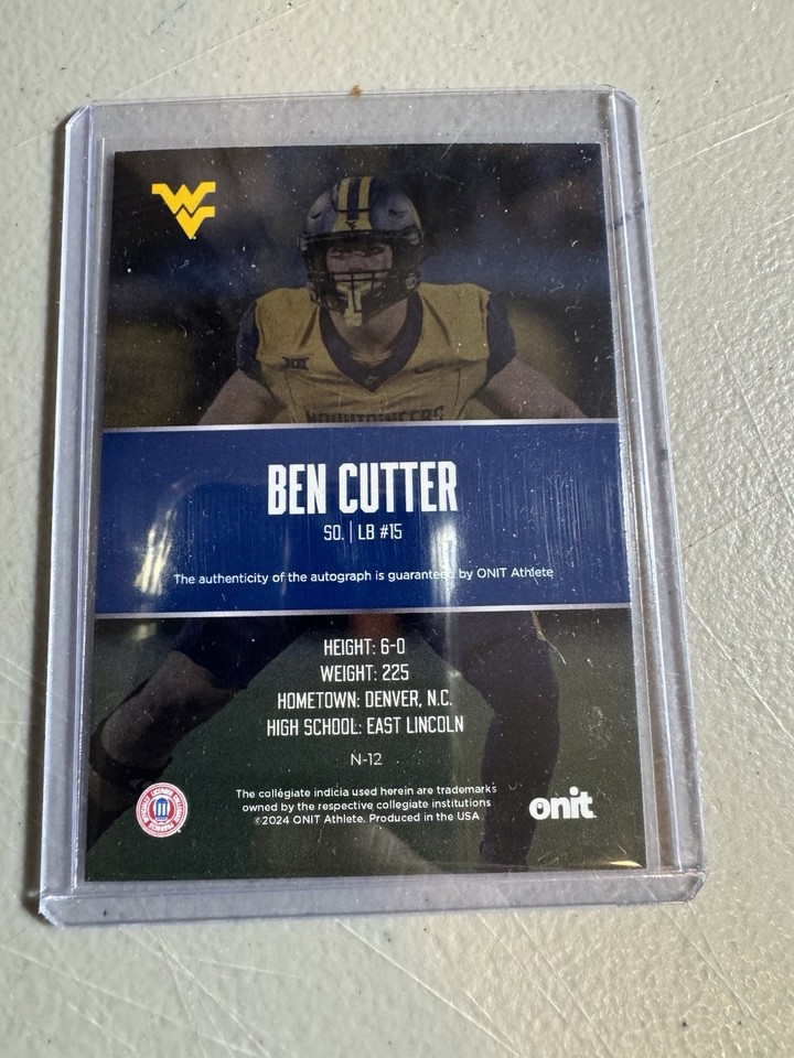 2024 Onit On Card Auto Niner 2/9 Ben Cutter West Virginia University Football | eBay