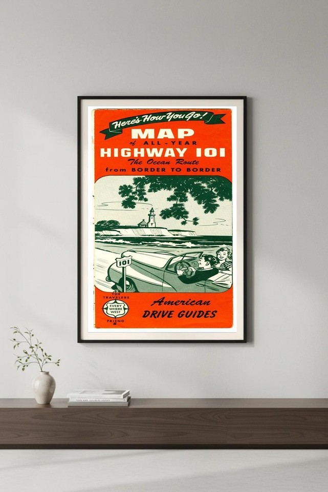 🌎 Vintage Highway 101 Map Poster - 24x36” - Hi-Res💎 Print - 200 GSM ...