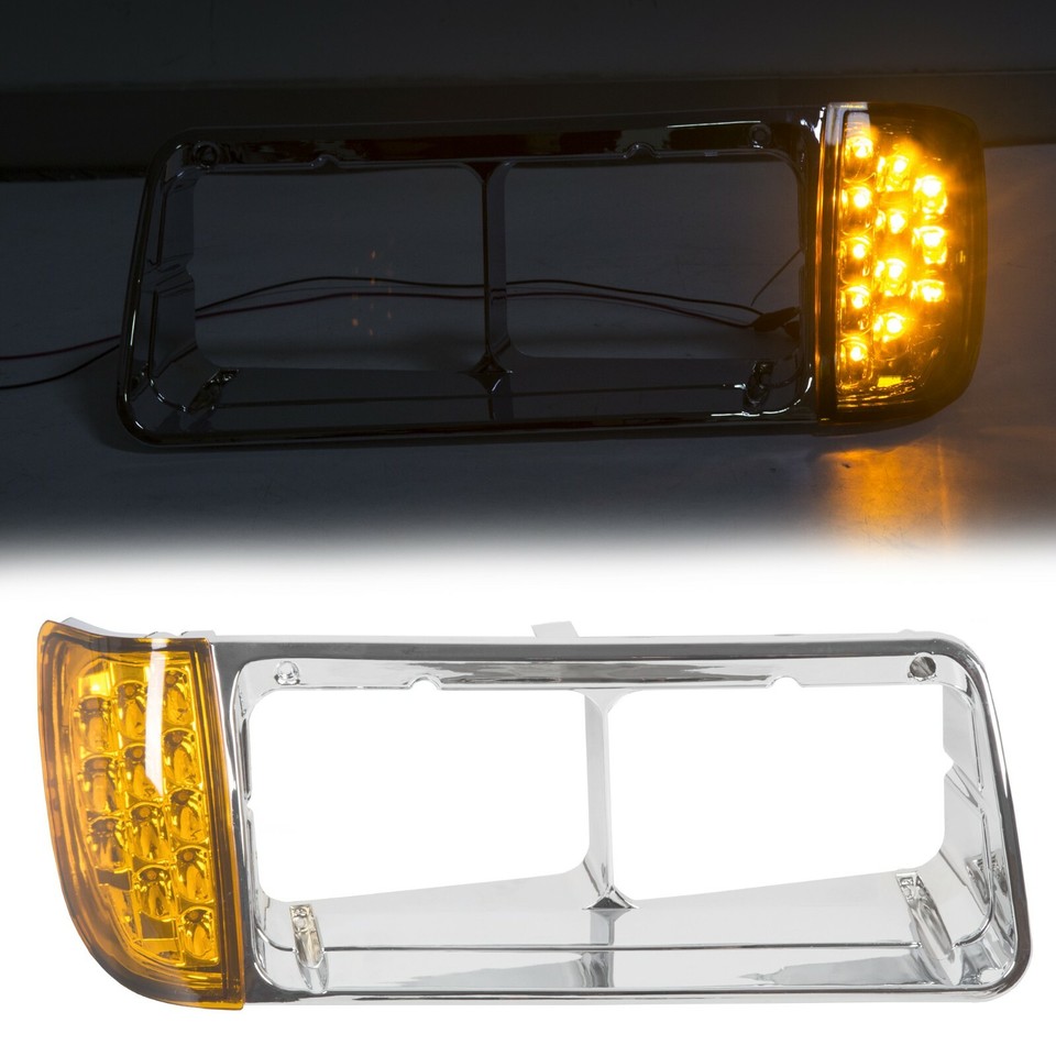 For Freightliner FLD120 Headlight Bezel Pair W/LED Turn Signal Light LH ...