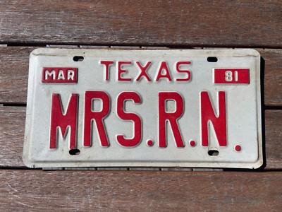 1981 Texas Vanity License Plate MRS RN | eBay