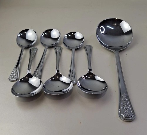 Chrome Played 7 Piece Cutlery Set 1 Serving Spoon 6 Soup Spoons Boxed ...