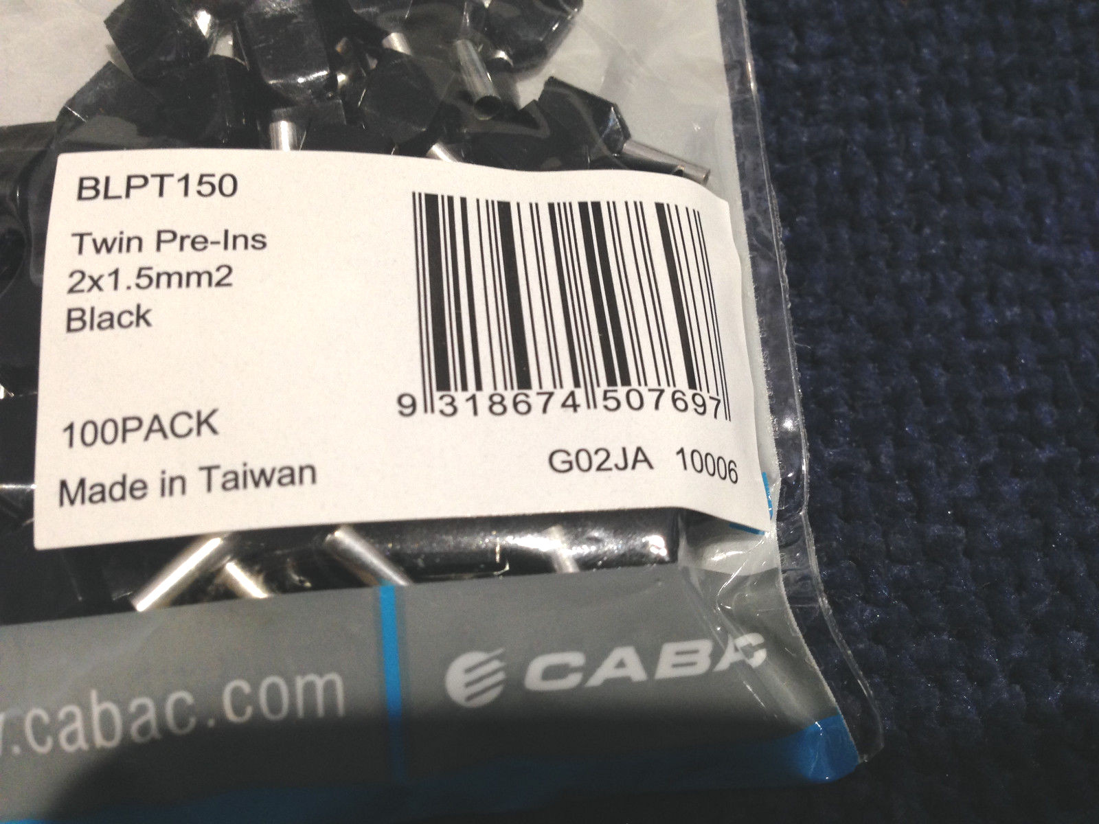 CABAC BLPT150 - 1 Packet of 100 Pins - 2X1.5MM2 BLACK BOOT LACE PIN ...