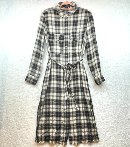 Sanctuary Dress Womens Small Black Nirvana Plaid Belted Slits Long ...