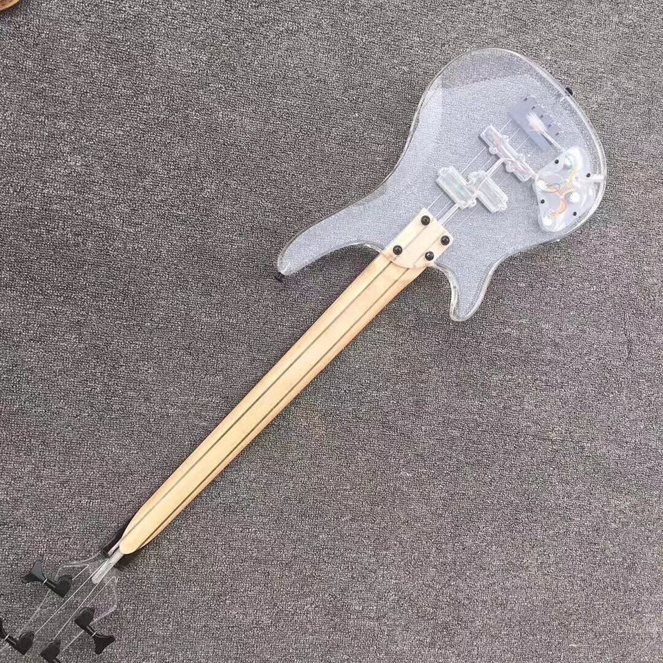 4 Four String Fretless Acrylic Electric Bass Guitar Blue Light | eBay