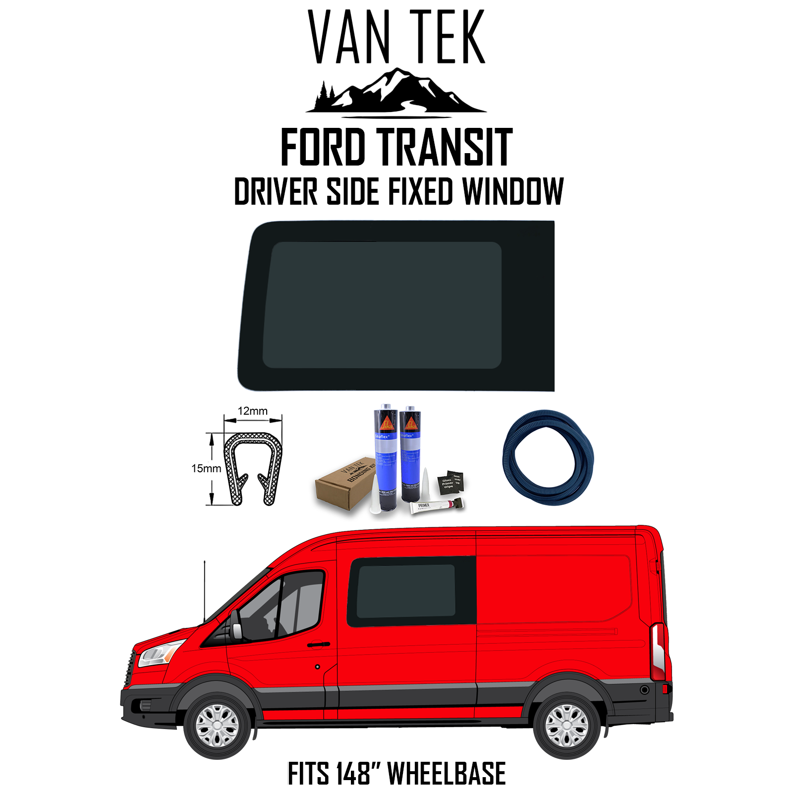 Ford Transit 148" Wheel Base Models DRIVER Side Solid Window FIT KIT AND U TRIM | eBay