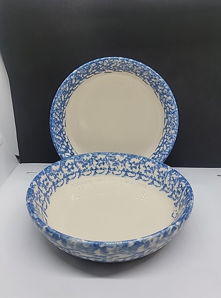 Two Roseville Spongeware Workshop Of Gerald E Henn Blue White Pottery ...