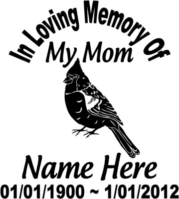 In Loving Memory 12" Mom Bird CARDINAL Decal Window Sticker Custom ...
