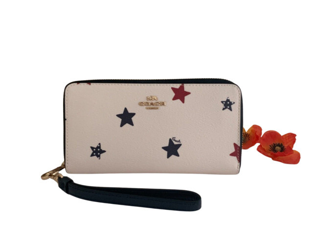 Coach Long Zip Around Wallet With American Star Print - Gold/Chalk ...