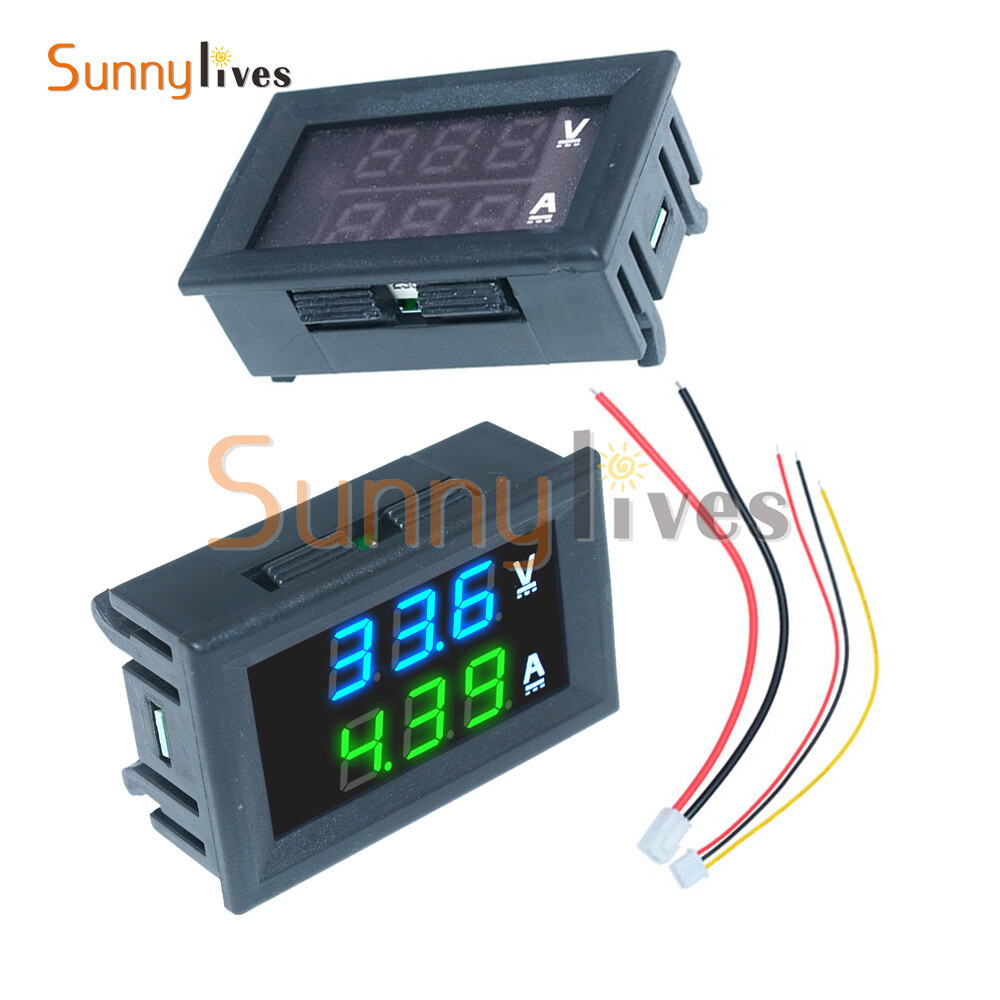DC 100V 10A Blue & Green LED Dual Digital Volt Amp Meter Gauge ...