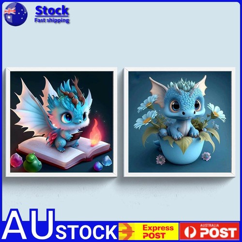 5D DIY Full Round Drill Diamond Painting Little Blue Dinosaur Cartoon ...