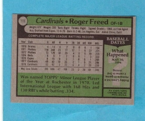 1979 Topps baseball Card #111 Roger Freed Cardinals | eBay