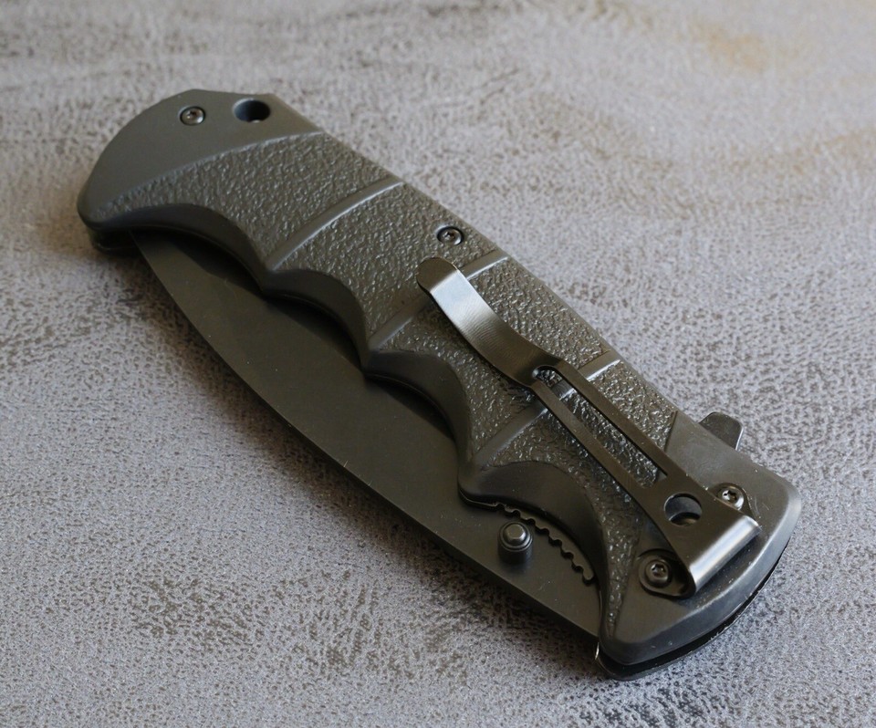 Rubber Grip Black Pocket Knife Full Size Assist Curved Bolo Blade ...