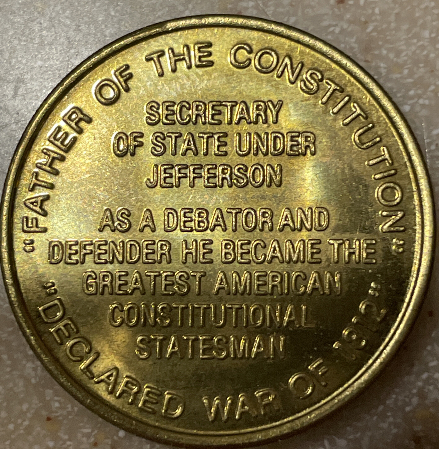 James Madison 4th President Brass Coin Father of the Constitution Token ...