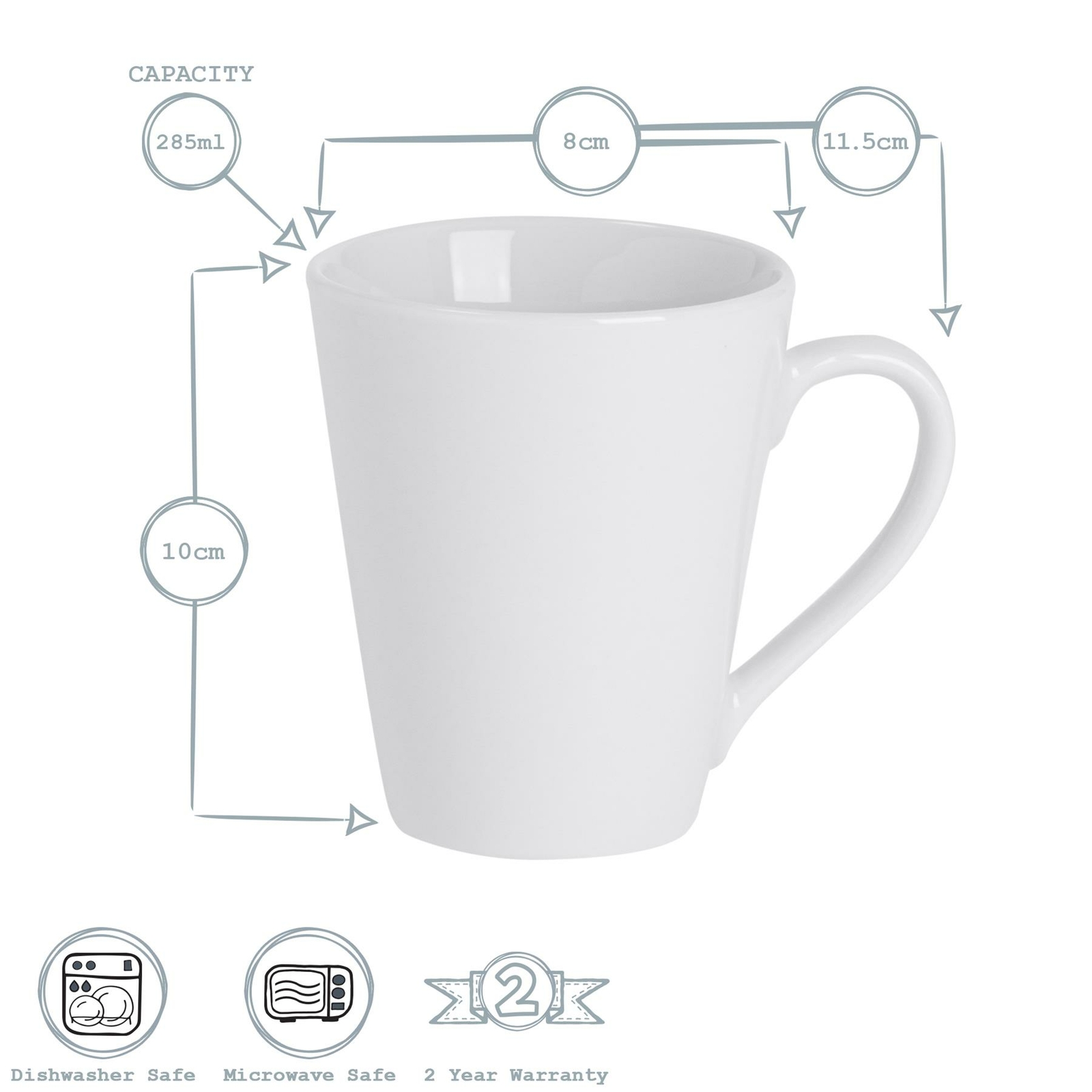 White Latte Cappuccino Coffee Tea Mugs Cups Porcelain Crockery 285ml