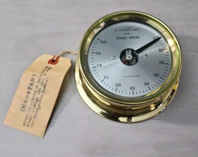Vintage Brass Danforth Nautical Wind Gauge Meter for Wind Speed New Old ...