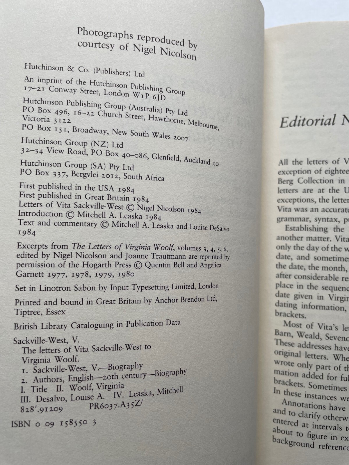 The Letters of Vita Sackville-West to Virginia Woolf Hardcover UK 1st ...