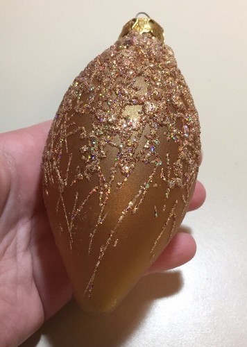 Gold Glitter Elongated Glass Ball Ornament 5" | eBay