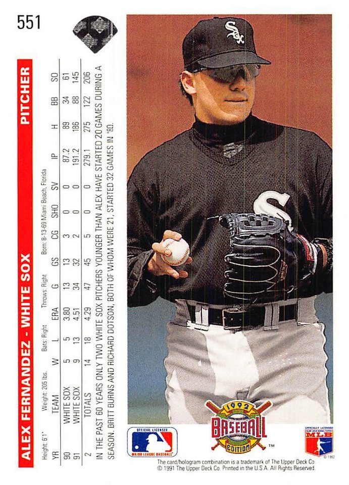 Alex Fernandez 1992 Upper Deck 551 Chicago White Sox BASEBALL Card | eBay