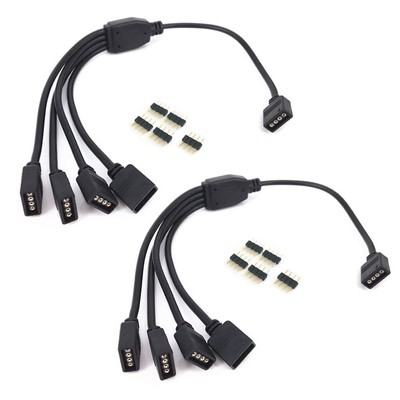 2 pcs black 4 Pins LED Splitter Cable LED Strip Connector 4 Way ...