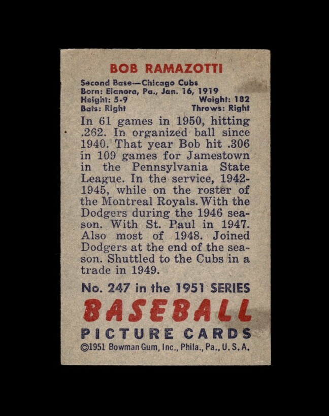 1951 Bowman Set-Break #247 Bob Ramazzotti RC EX-EXMINT *GMCARDS* | eBay
