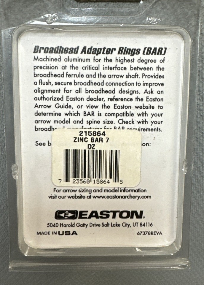 BAR7 BROADHEAD ADAPTER RINGS EASTON DZ PK 215864 | eBay