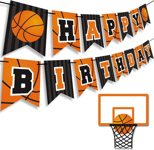 Basketball Happy Birthday Banner Slam Dunk Party Decoration Supplies ...