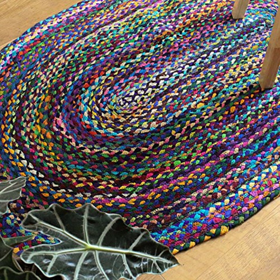 Oval Rug 100% Cotton Braided Area Rug Modern floor Home Living Room ...